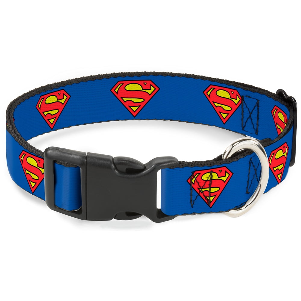 DC Comics Pet Collar, Dog Collar Plastic Buckle, Superman Shield Blue ...