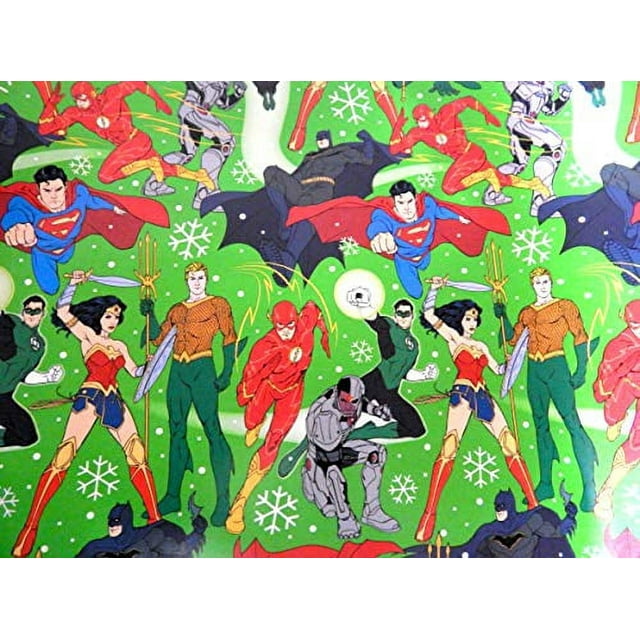 DC Comics Super Heroes Wrapping Paper - Superman, Batman, Flash, and ...