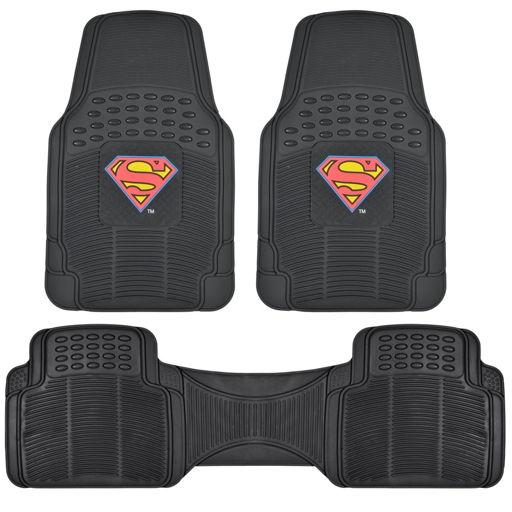 DC Comics - Superman Car Floor Mats 3pc Set - Logo on Heavy Duty Rubber ...