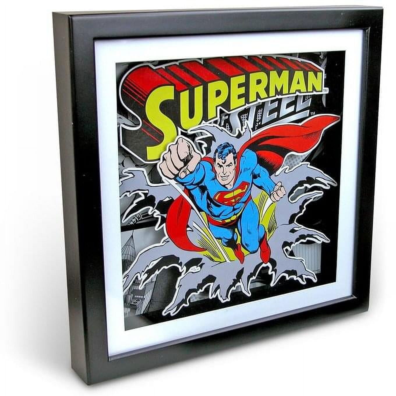 DC Comics Superman "Man of Steel" Wood Frame 3D Shadow Box Wall Art ...