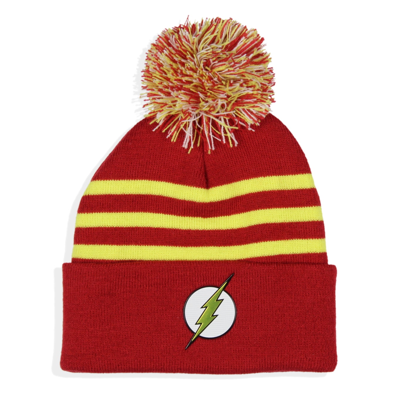 DC Comics The Flash Chrome Weld Jacquard Logo Cuff Pom Beanie Hat ...