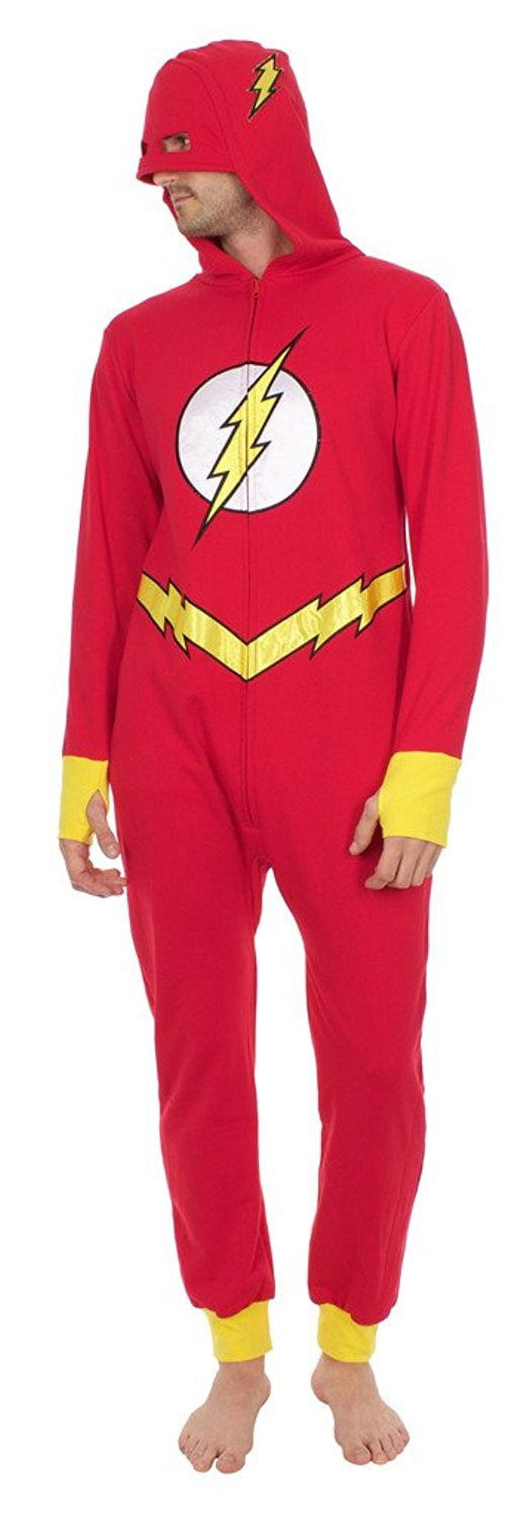 DC Comics The Flash Adults Hooded One Piece Pajama Onesie, 65% Cotton ...