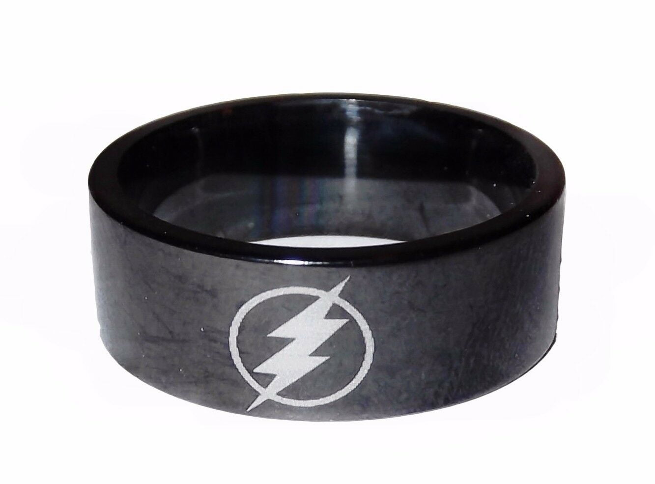 DC Comics The Flash Lightening Bolt Logo Black Stainless Steel Band ...