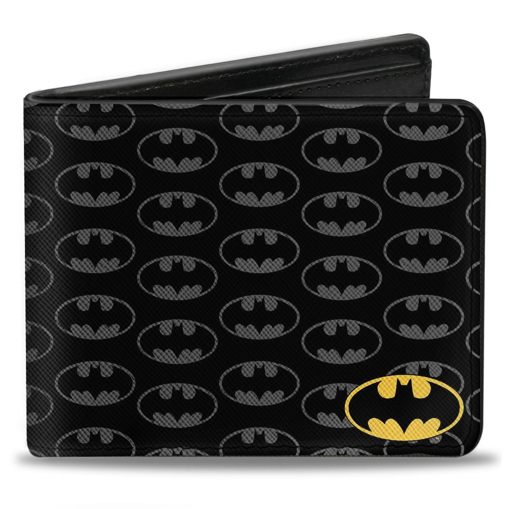DC Comics Wallet, Bifold, Bat Signal Corner Monogram Black Gray Yellow ...