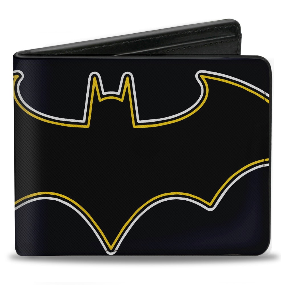 DC Comics Wallet, Bifold, Batman Bat Logo Close Up Black White Yellow ...