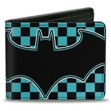 DC Comics Wallet, Bifold, Batman Bat Logo Close Up Checker Teal Black ...