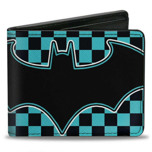 DC Comics Wallet, Bifold, Batman Bat Logo Close Up Checker Teal Black ...