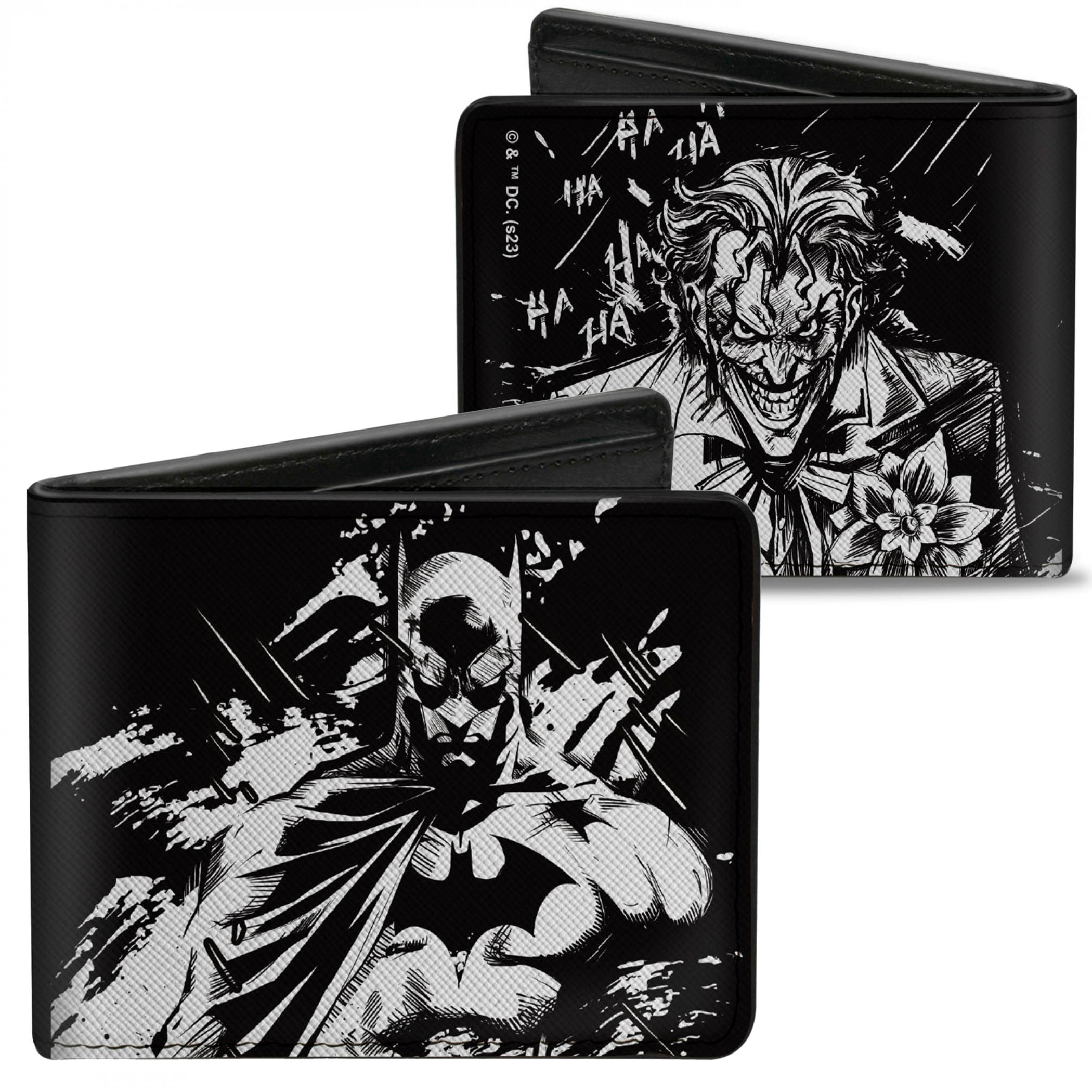 DC Comics Wallet, Bifold, Batman the Dark Knight and Joker Smiling Sketch Poses Black, Vegan ...