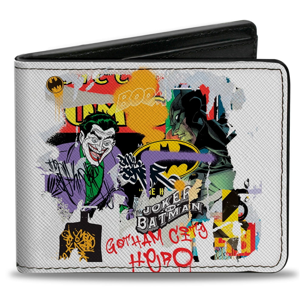DC Comics Wallet, Bifold, Batman vs Joker Graffiti Collage White Multi Color, Vegan Leather ...