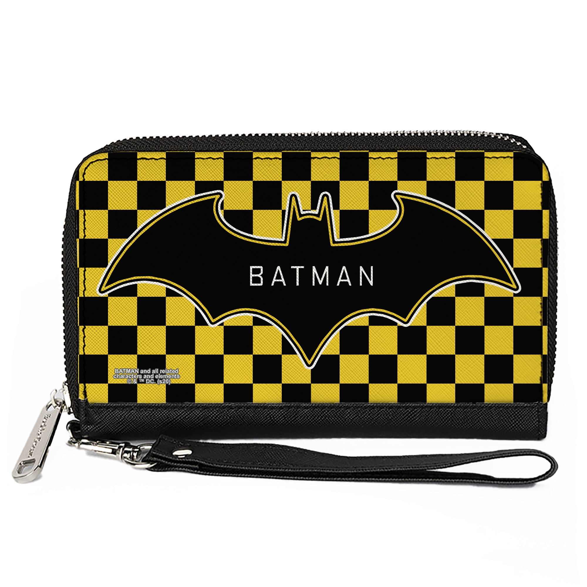 DC Comics Wallet, Zip Around, Batman Bat Logo Close Up Checker Yellow ...