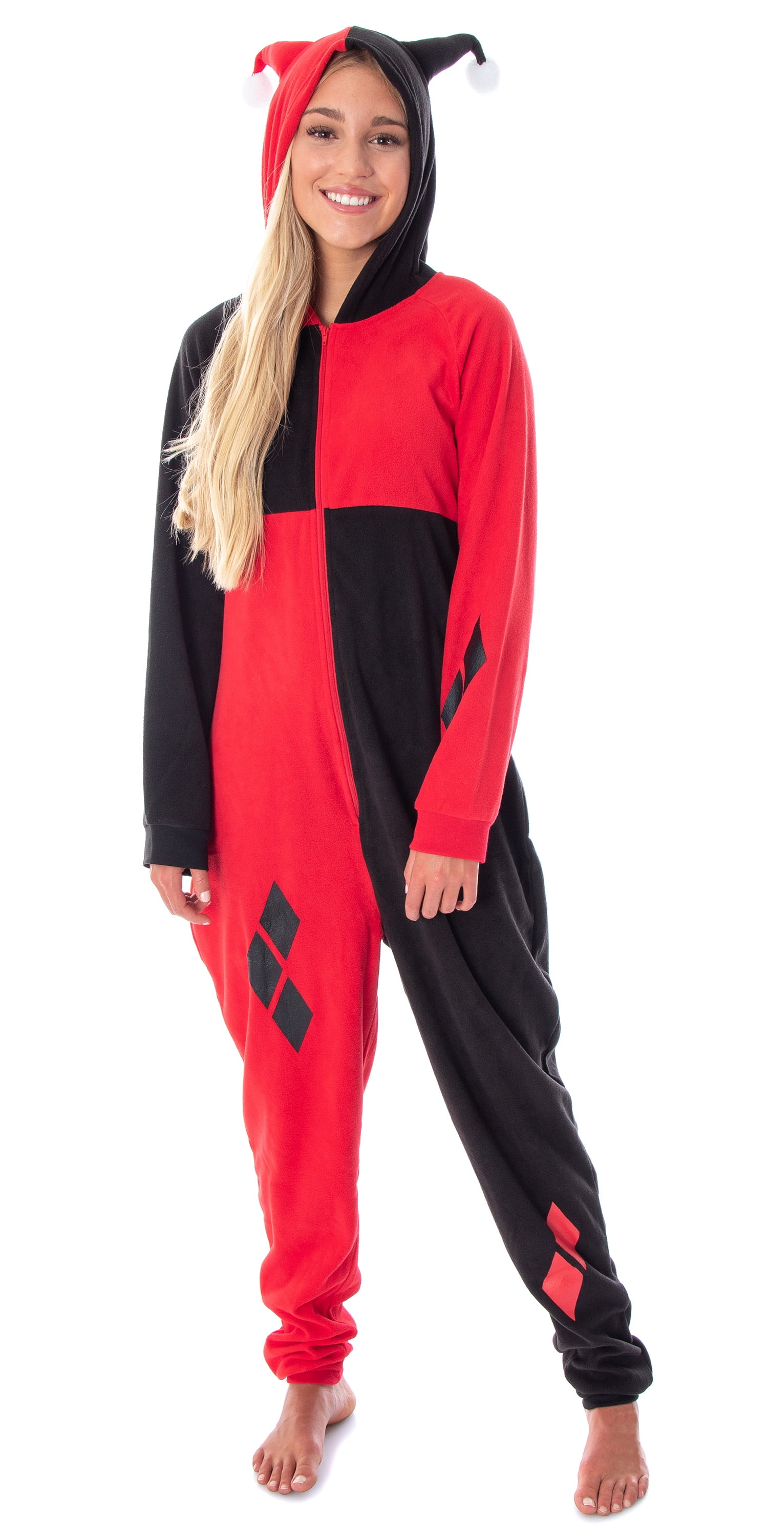 DC Comics Women's Classic Harley Quinn Jester One Piece Hooded Union ...