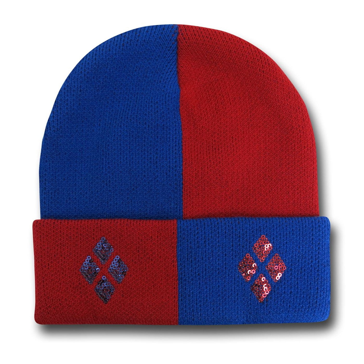 DC Comics Womens Blue & Red Sequin Harley Quinn Beanie Hat Knit ...