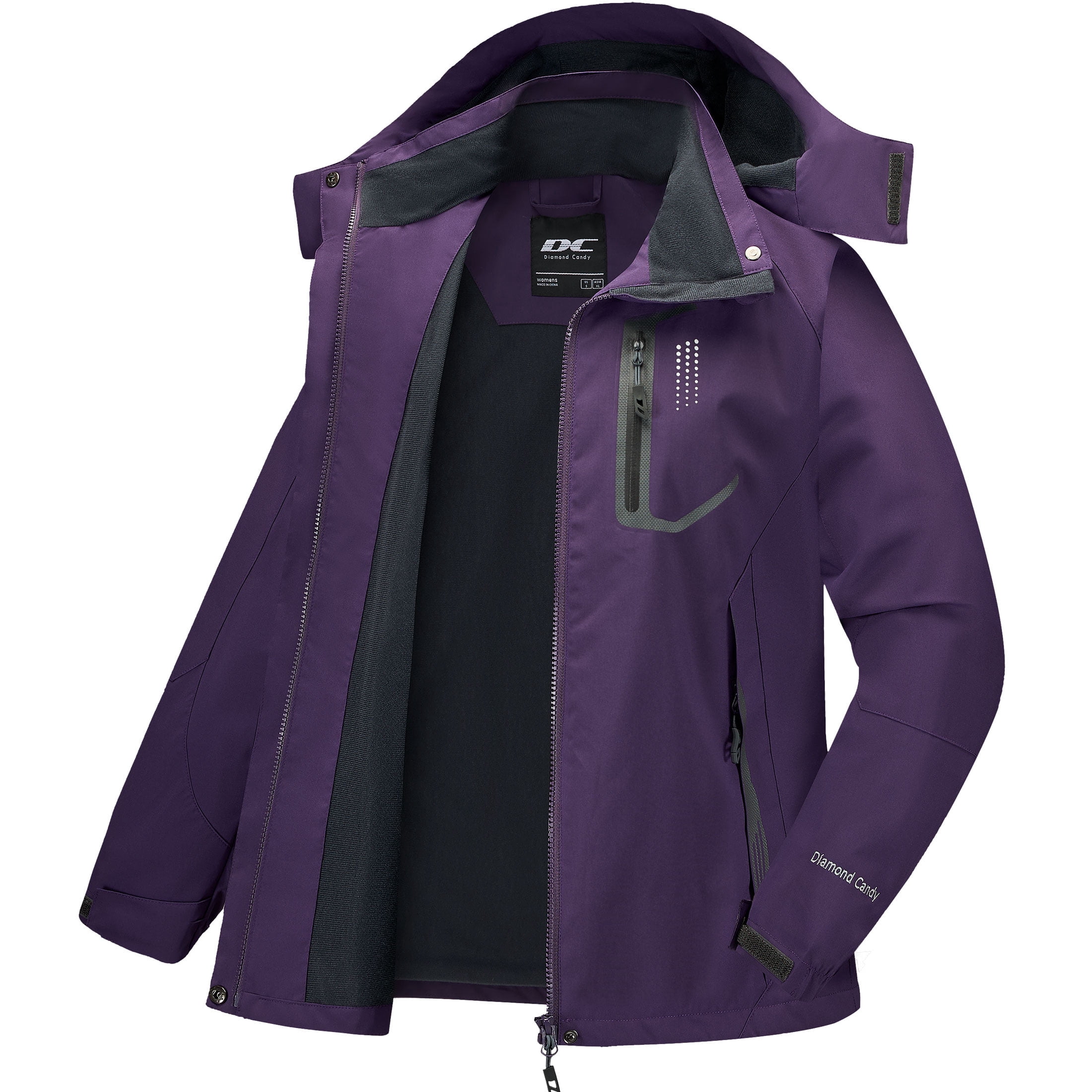 DC Diamond Candy Womens Rain Jacket Waterproof Coat with Hood Windproof ...