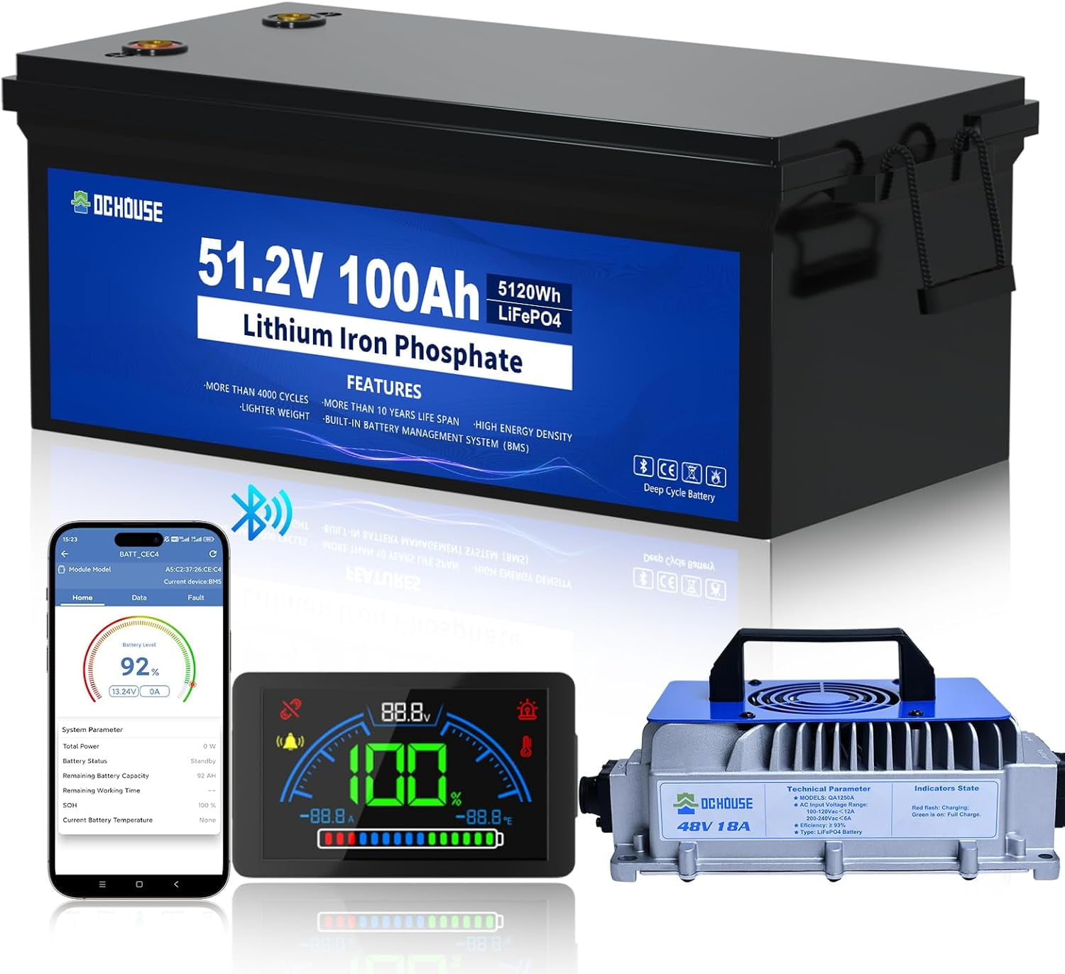 DC HOUSE 48V 100Ah Lithium Golf Cart Battery, with 48V 18A Lithium ...