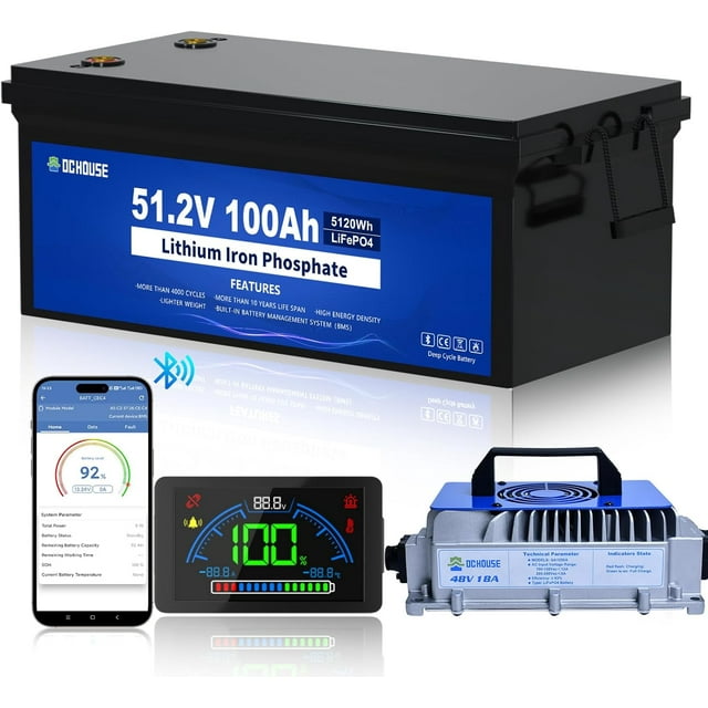 DC HOUSE 48V 100Ah Lithium Golf Cart Battery, with 48V 18A Lithium ...