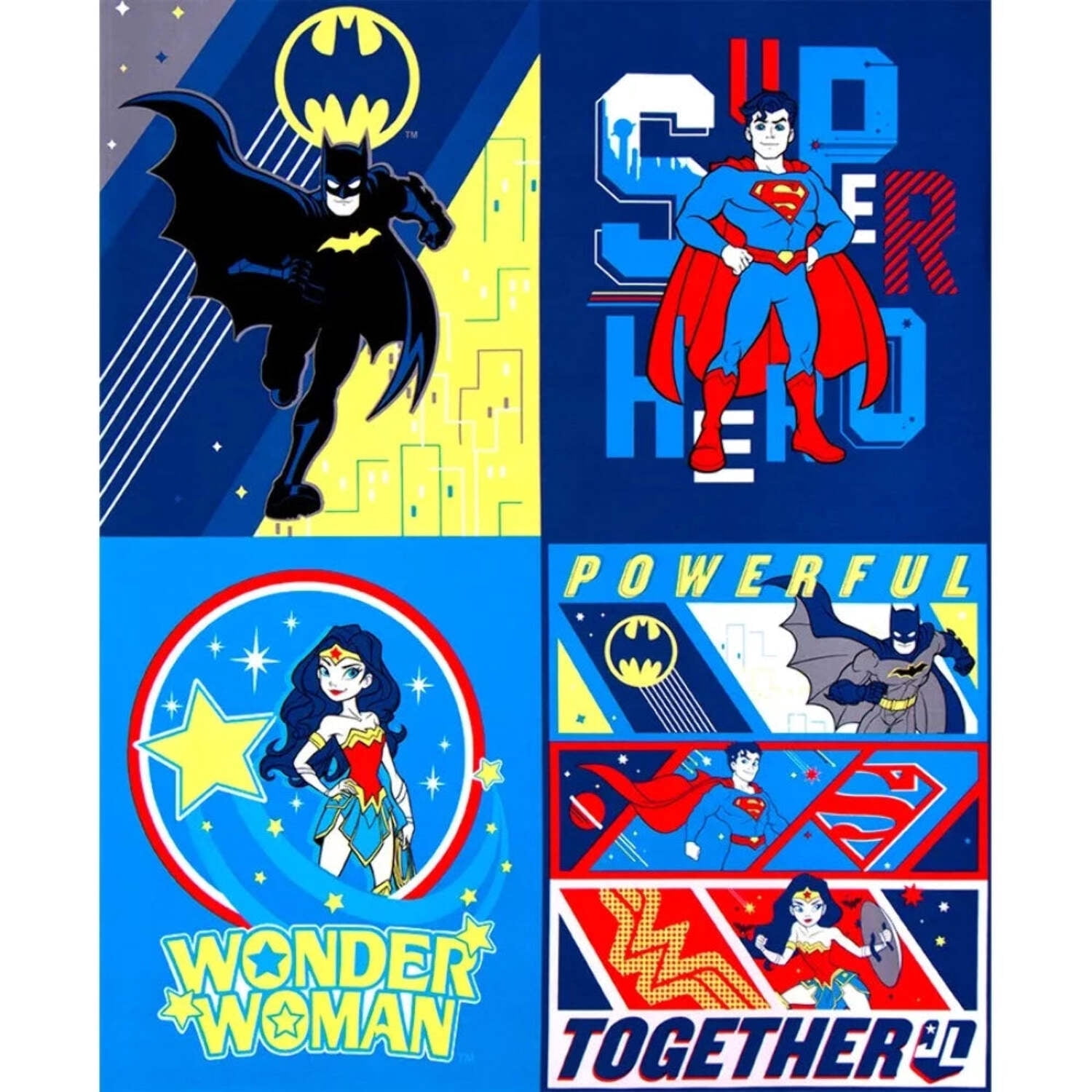 DC Justice League JR Powerful Together 35" x 42" Cotton Panel Fabric ...