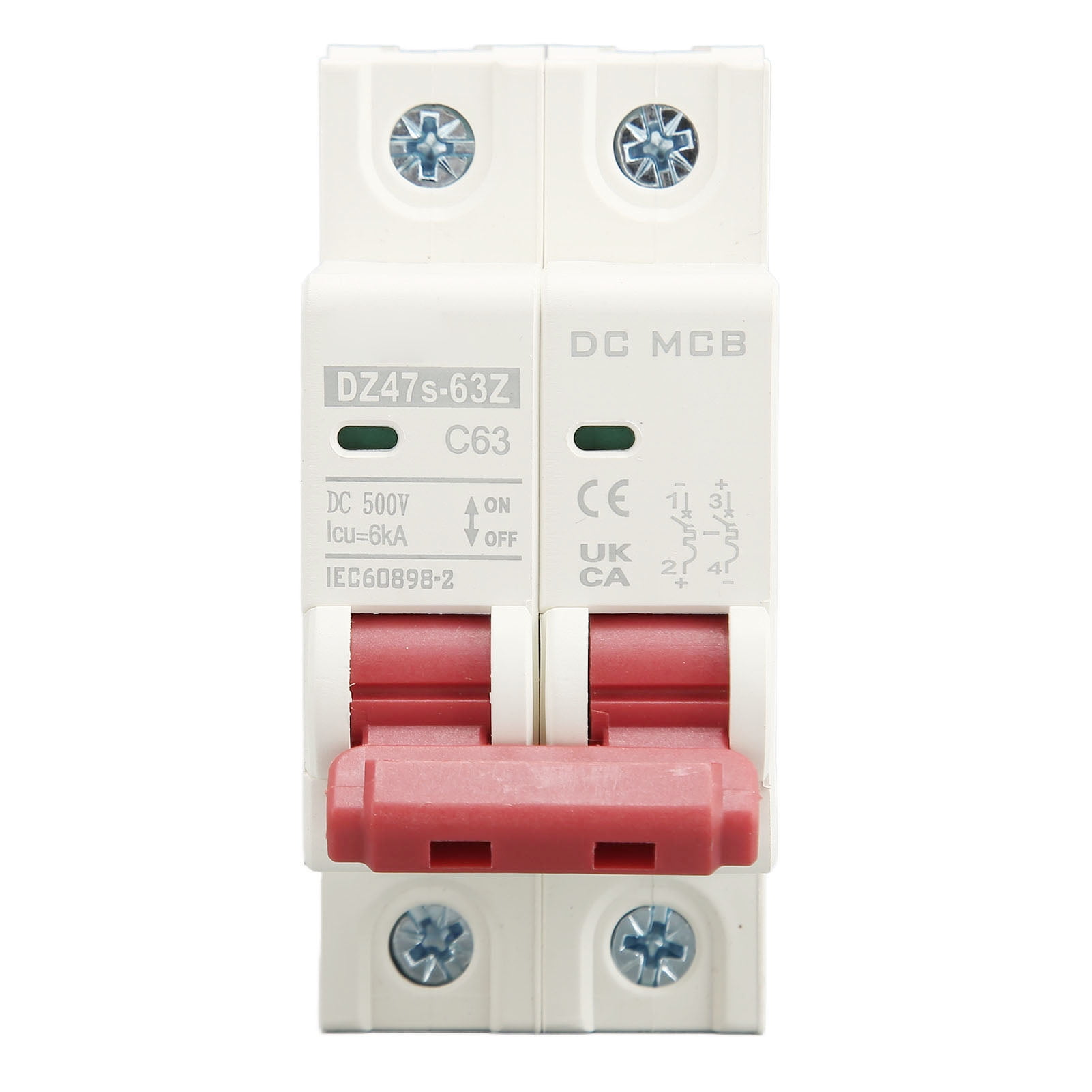 DC Miniature Circuit Breaker 2P 63A DC500V 6000A Breaking Capacity DIN Rail Mount for Solar PV ...