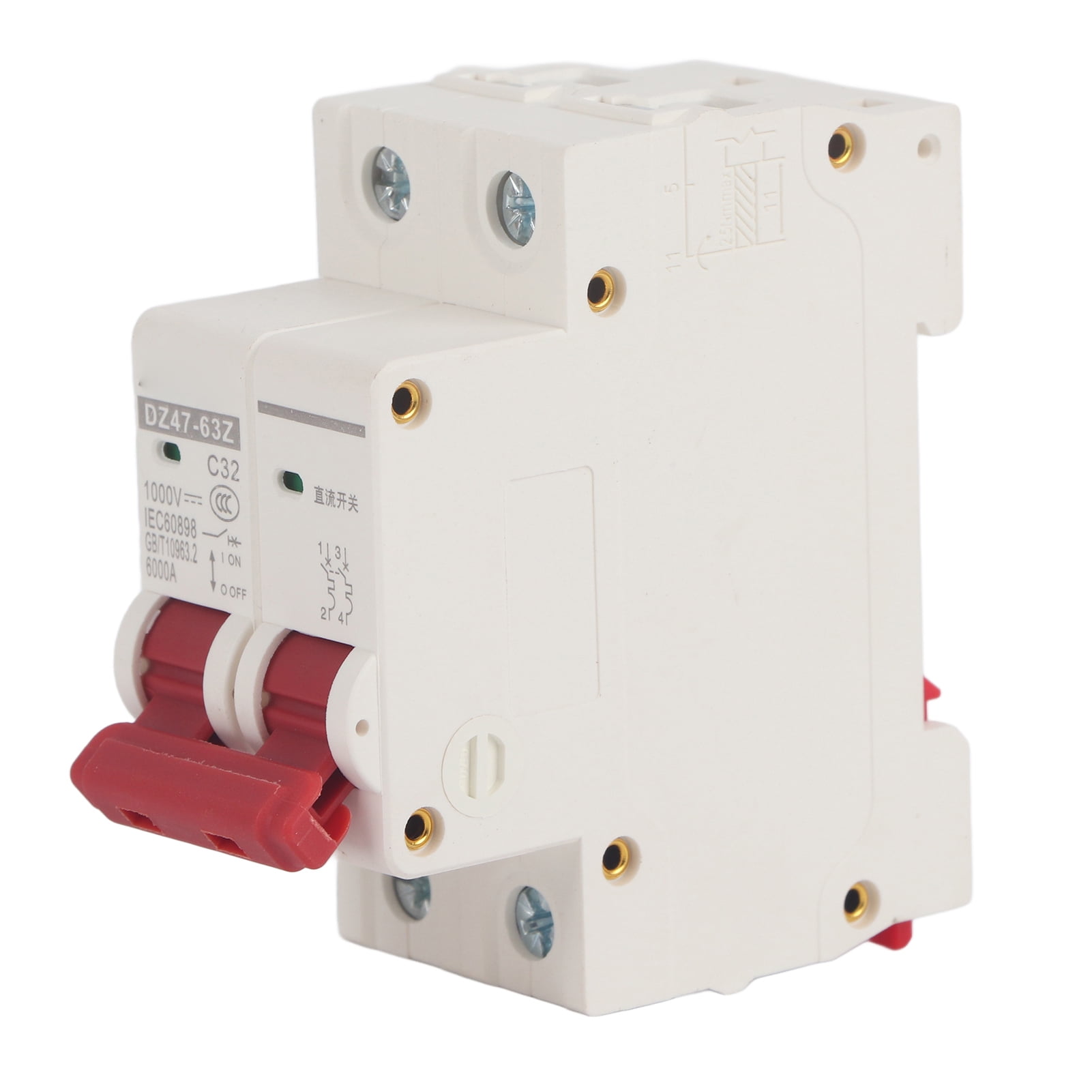 DC Miniature Circuit Breaker 2P Solar PV System Isolator DIN Rail Mount 1000V 32A DZ47?63Z C32 ...