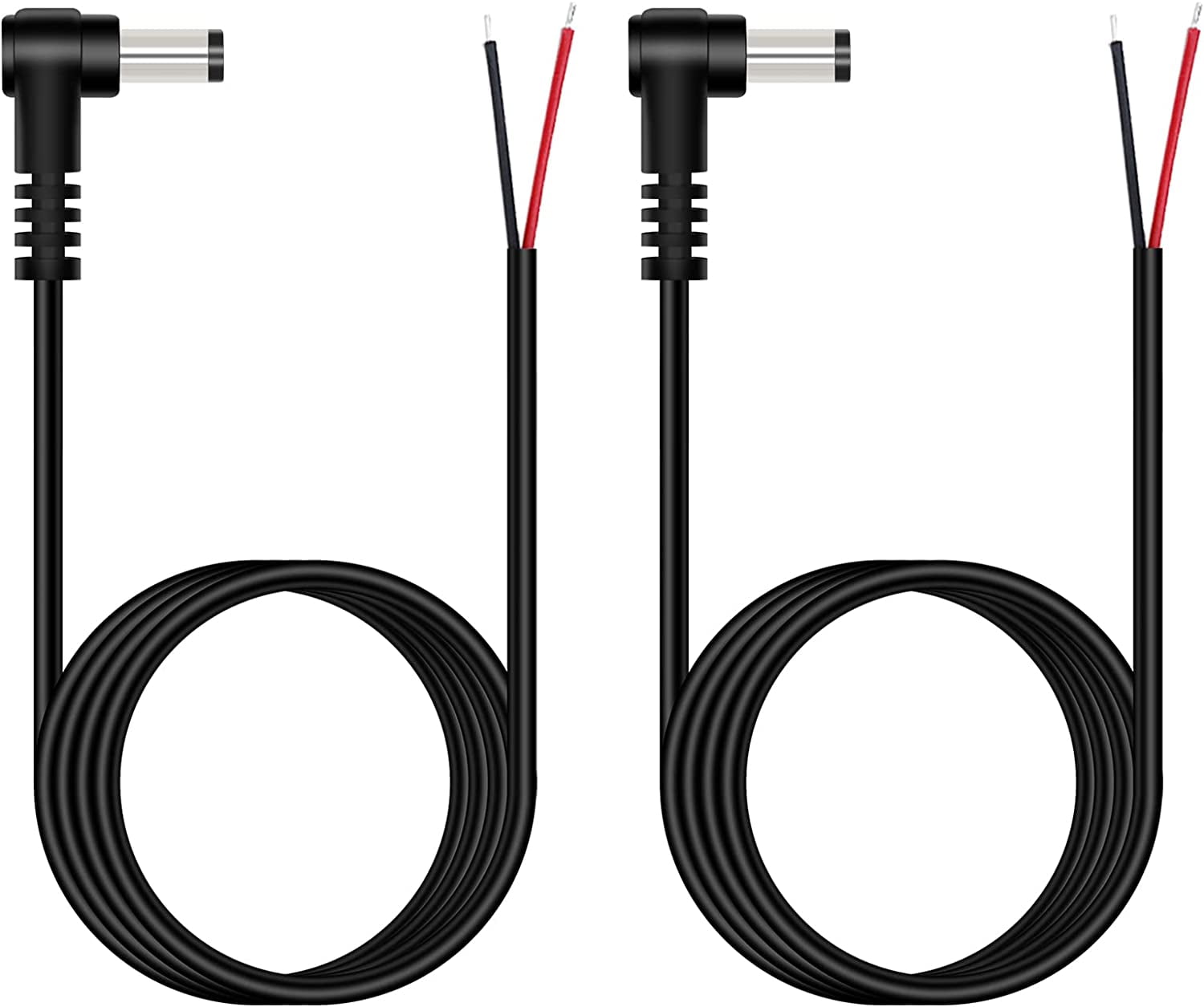 DC Power Pigtail Cable, 2-Pack 6FT 5.5mm x 2.1mm 90 Degree Right Angle ...