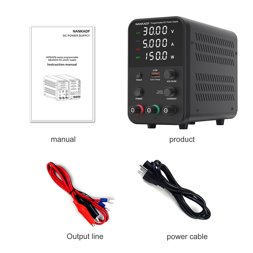 DC Power Supply 30V 5A Laboratory Programmable Bench Power Source Adjustable Voltage Regulator ...