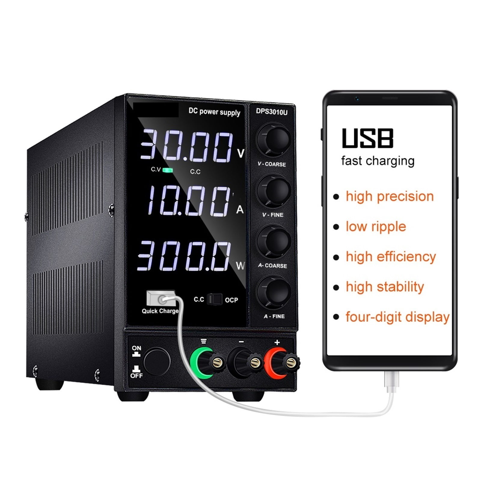 DC Power Supply Adjustable 4 Digit Lab Bench Power Source 30V 10A 60V 5A AC Switching Stabilized ...