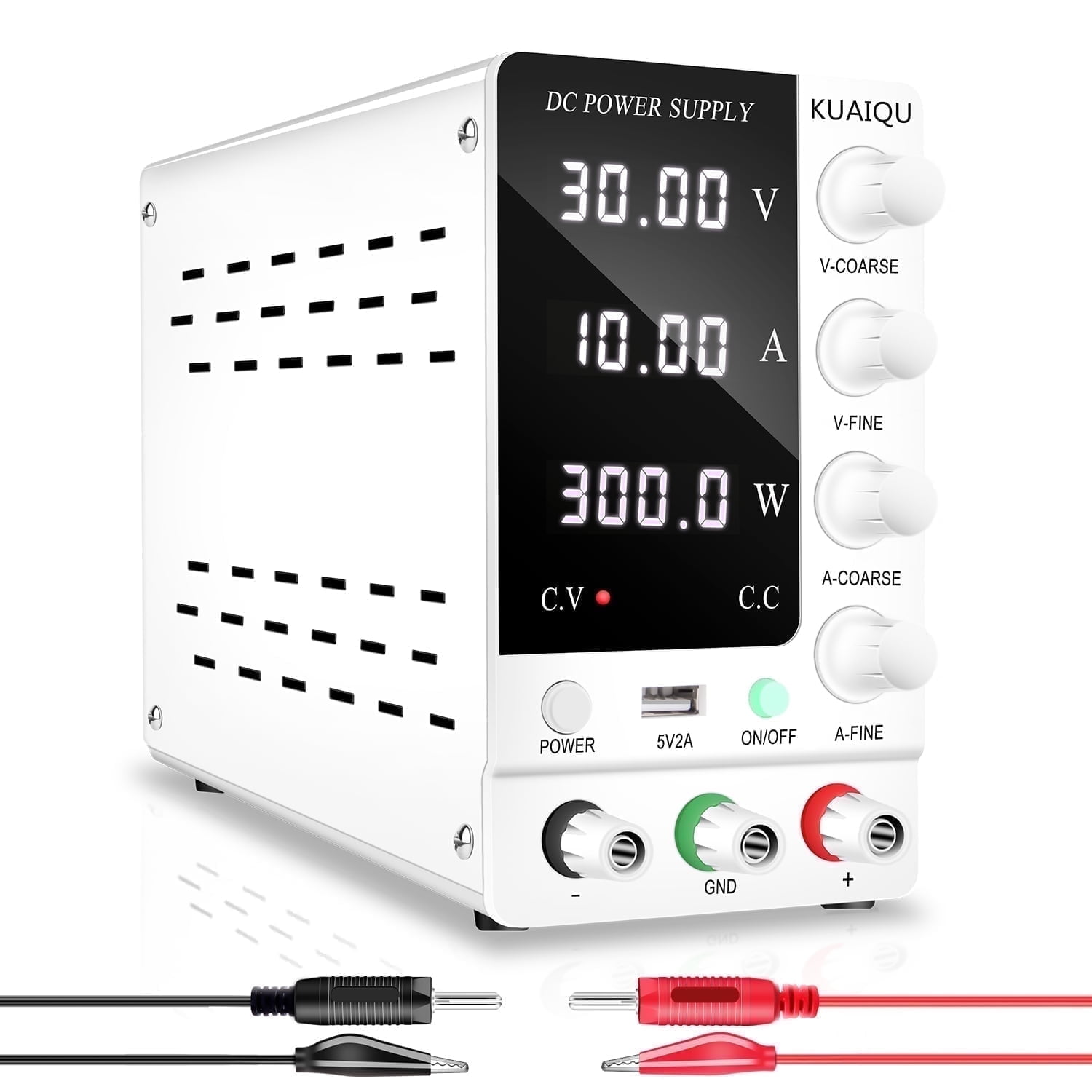 KUAIQU 30V 10A Variable DC Power Supply with 4-Digit LED Display Output ...