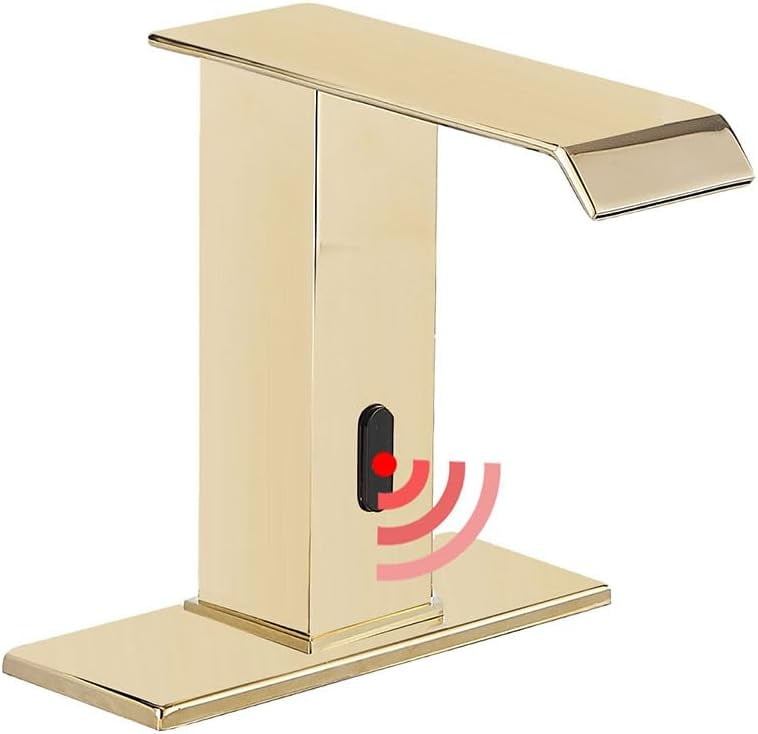 DC Powered Sensor Automatic Gold Bathroom Sink Faucet with Hole Cover ...