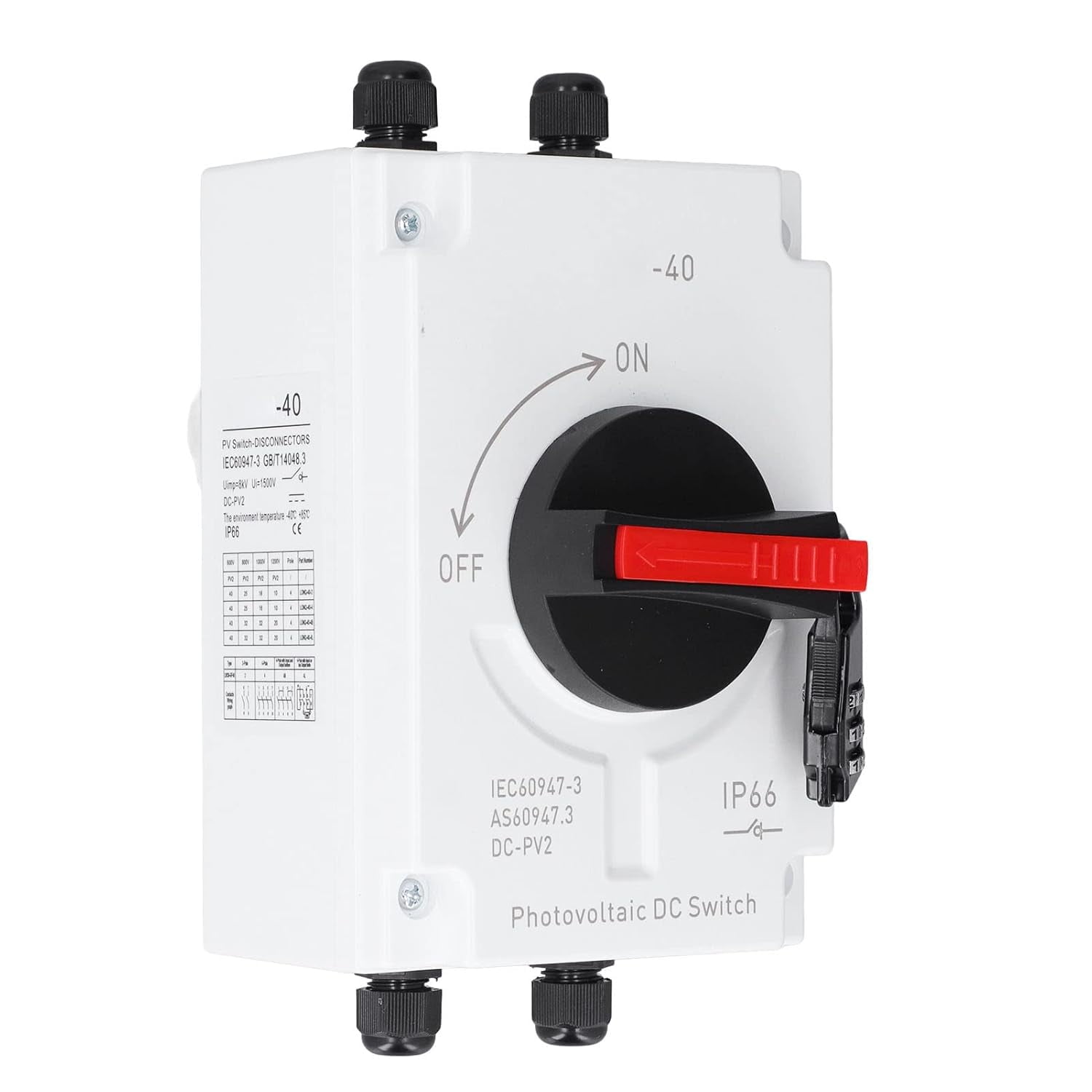 DC Solar Disconnect Switch for Solar Panel, RV, 32A, DC1200V, IP66 Rooftop Isolator Switch with ...