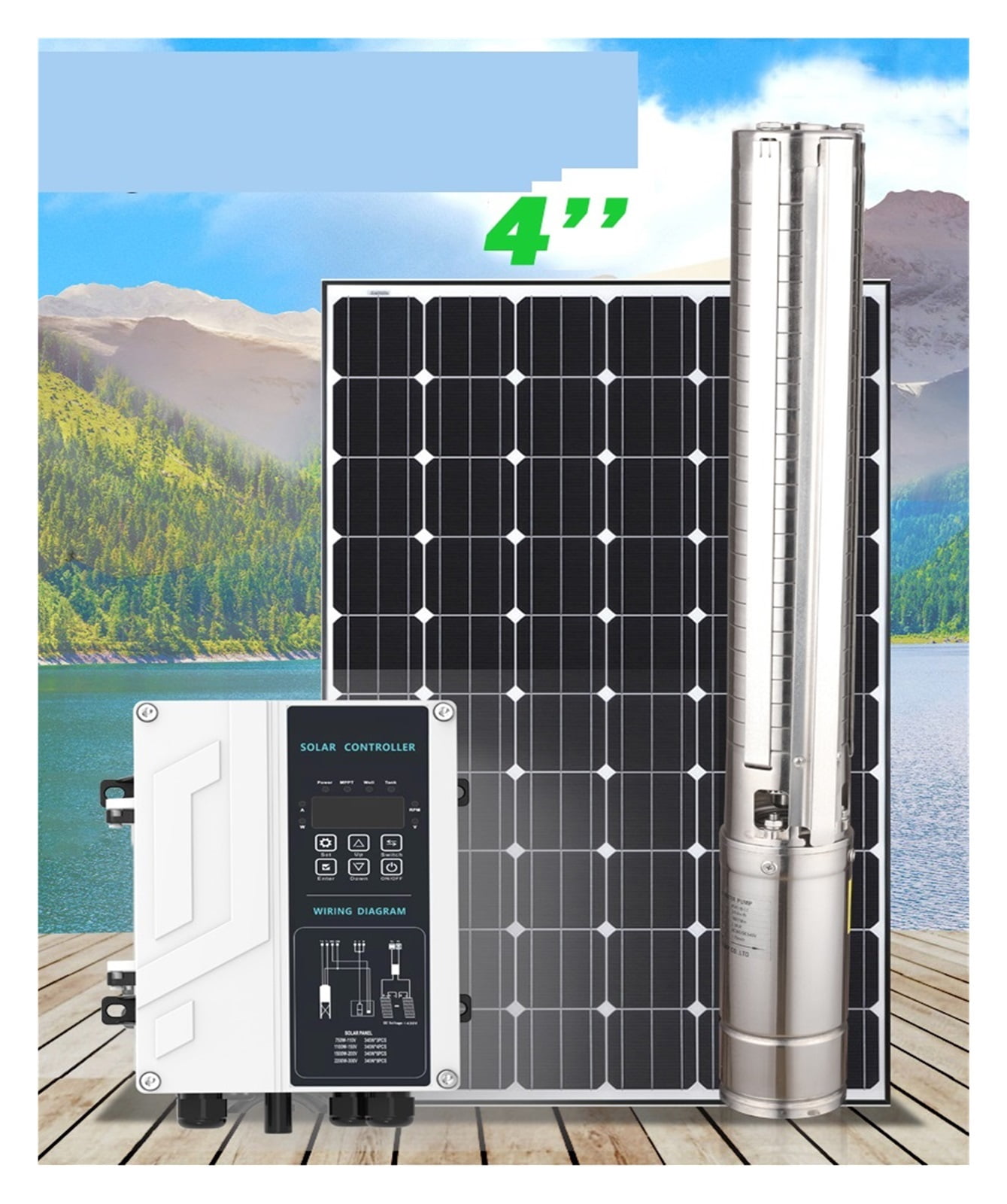 DC Solar Panel Borehole Water Pump Set For Agriculture 4'' 70M Solar ...