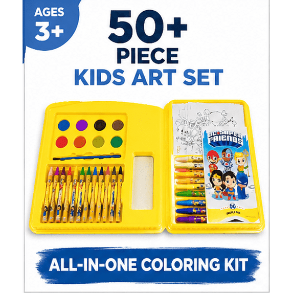 Kids Creative Art Set – 50+ Piece Coloring & Drawing Kit with Crayons ...