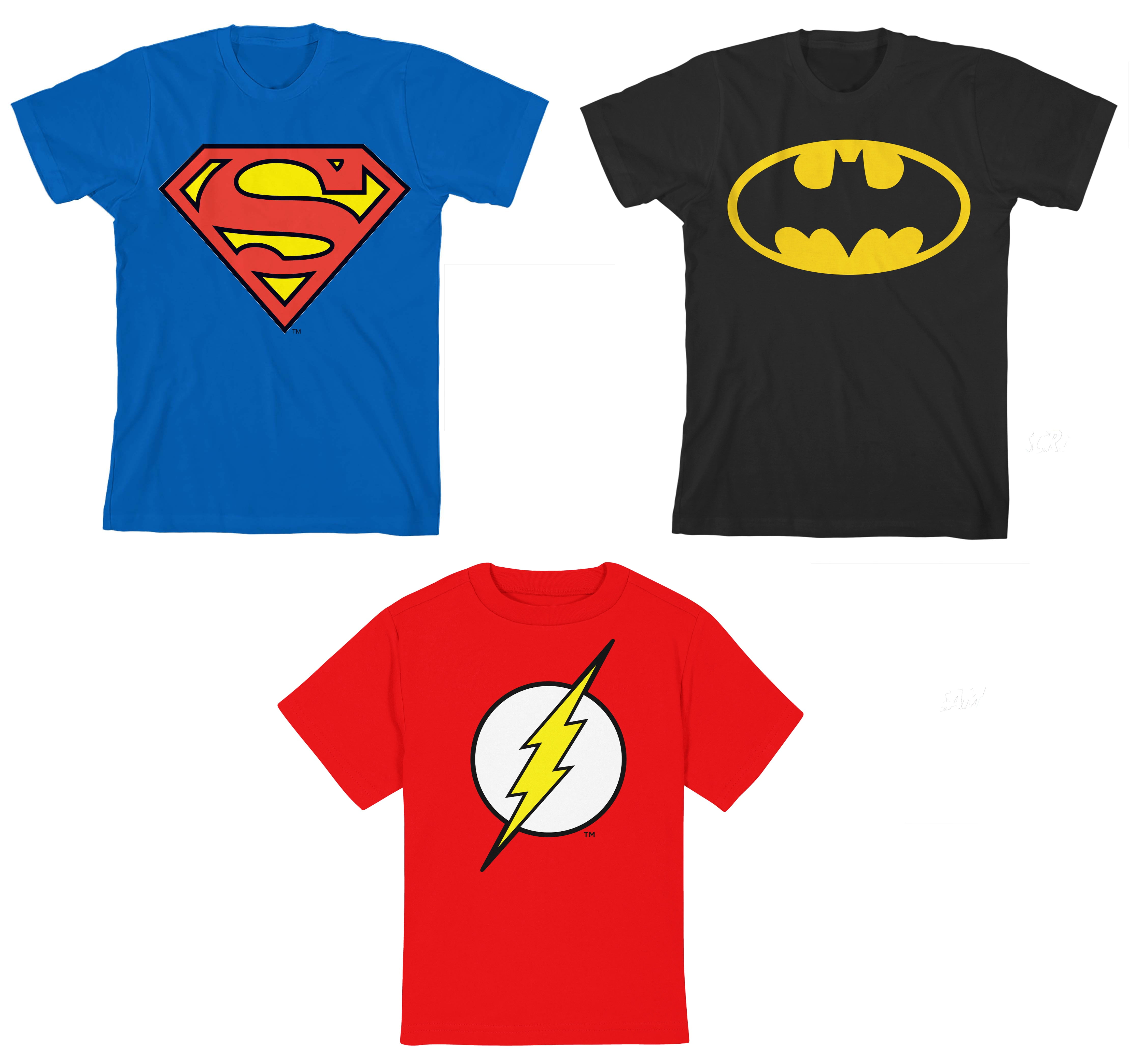 DC Superhero The Flash Batman Superman Logos Youth 3-Pack Crew Neck ...