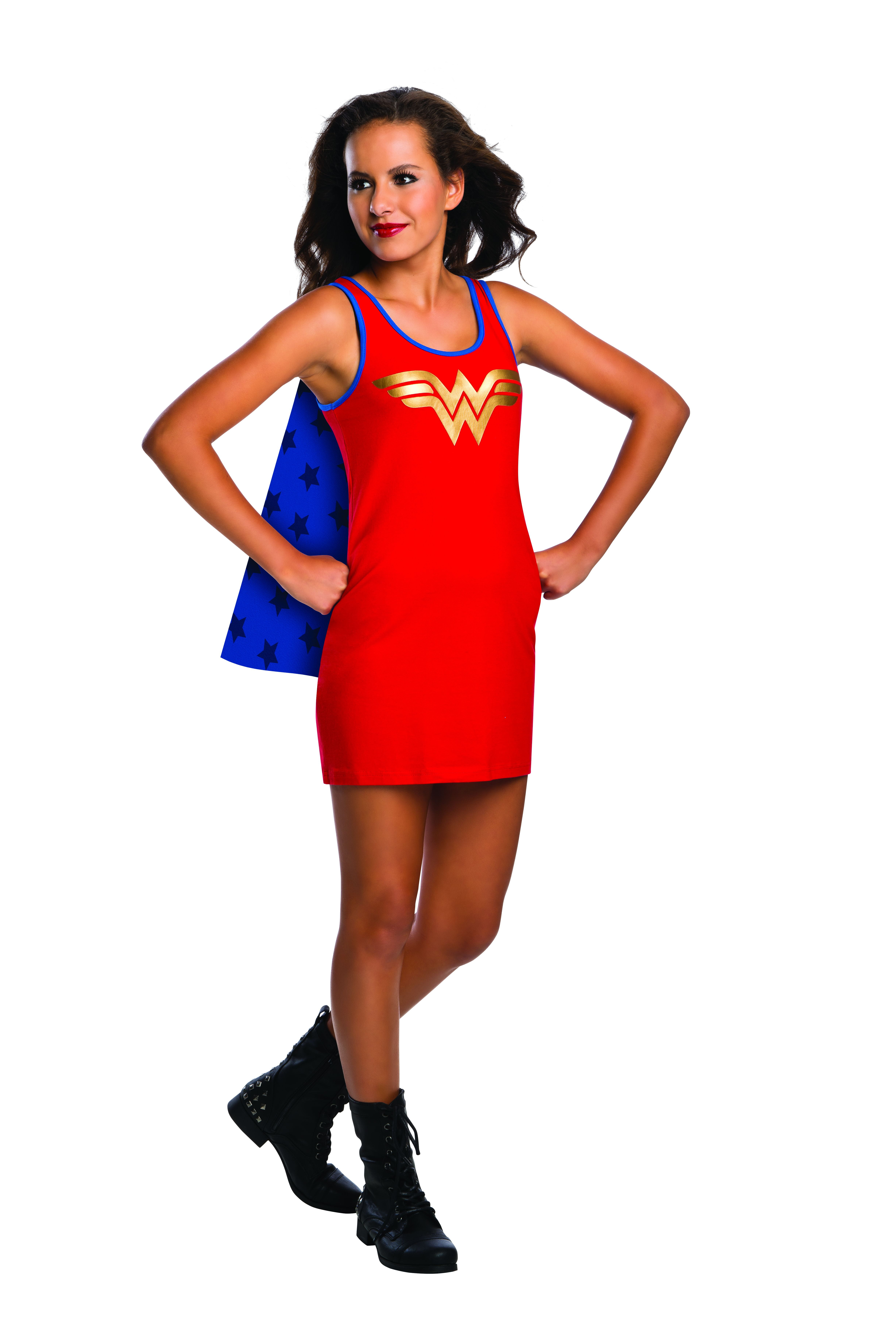 Women's Adult Wonder Woman Tank Top Dress And Cape Costume Size Small 4 ...