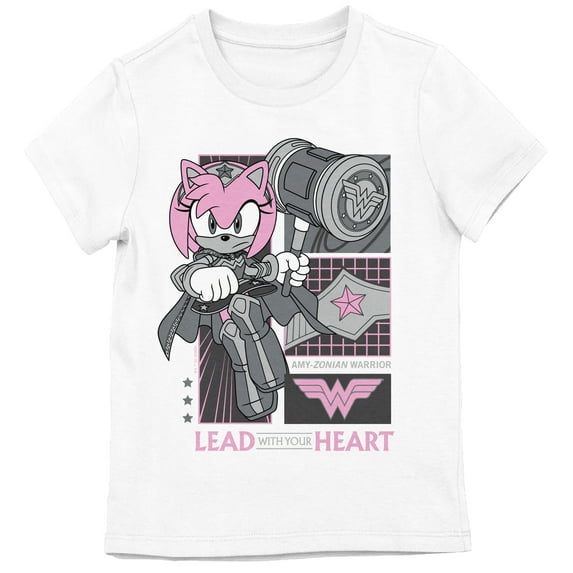 DC X Sega Amy Rose X Wonder Woman Hammer Girl’s White Crew Neck Short ...