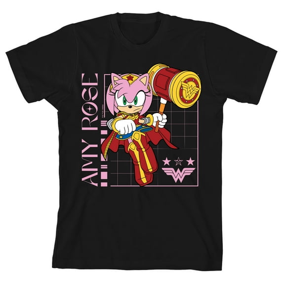 DC X Sega Amy Rose X Wonder Woman Youth Black Crew Neck Short Sleeve T ...