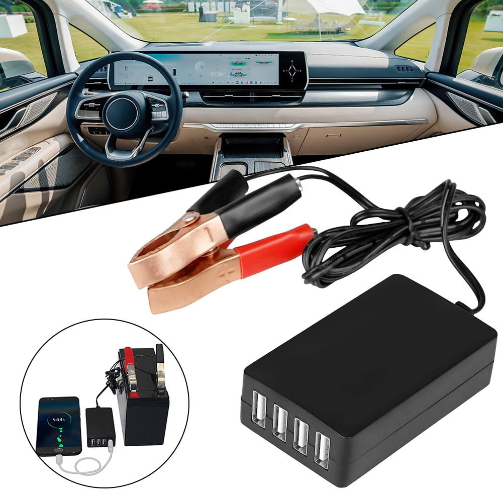 DC with Battery Clip 12V/24V To 5V 4-Port USB Charger Multiport Adapter ...