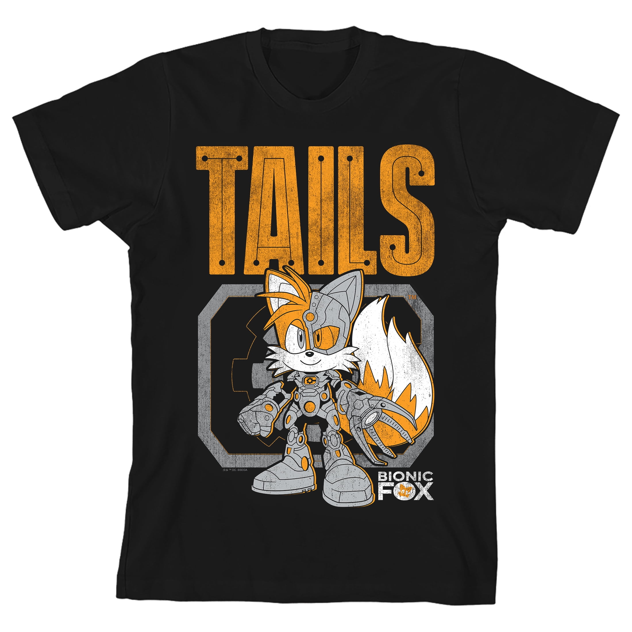 DC x Sega Tails x Cyborg Bionic Fox Youth Boy Black Short Sleeve Tee ...