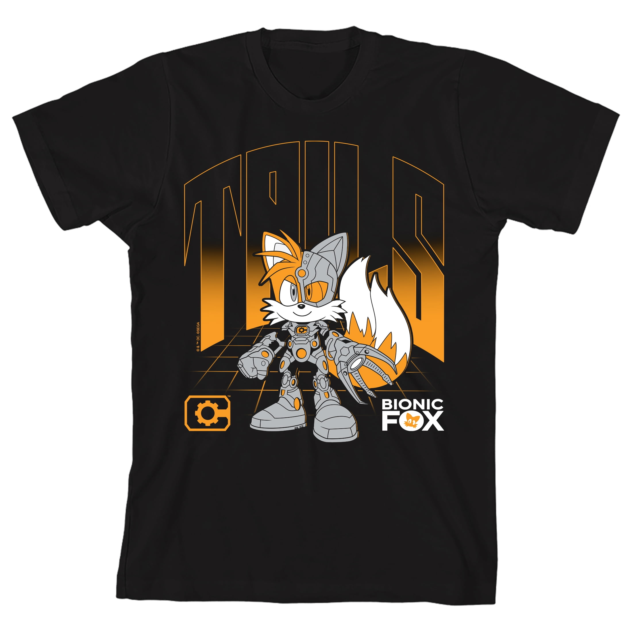 DC x Sega Tails x Cyborg Bionic Fox Youth Boy Black Short Sleeve Tee ...