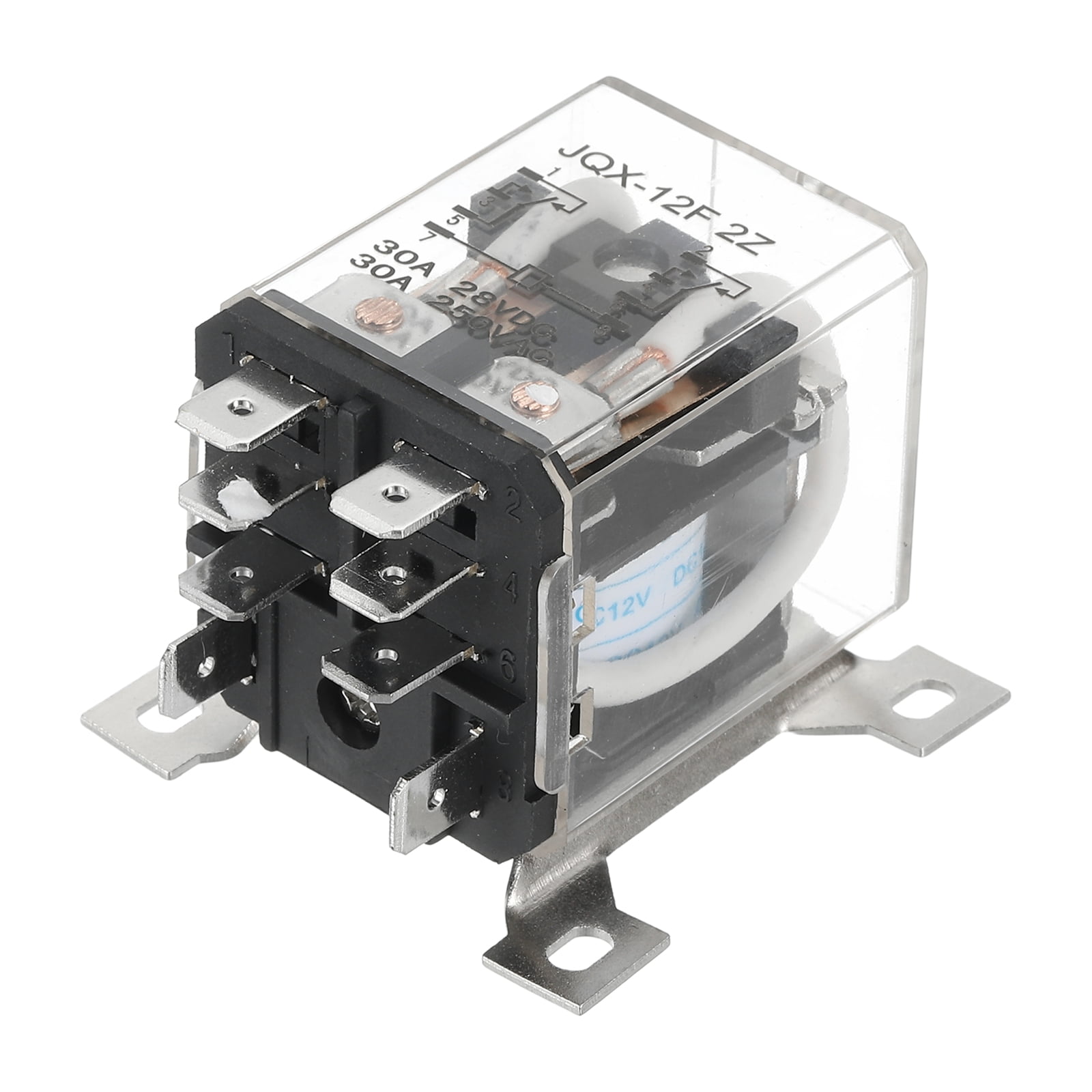 DC12V 30A Electromagnetic Relay, High Power Relay DPDT 2NO 2NC 8 Terminals Din Rail Mounting ...