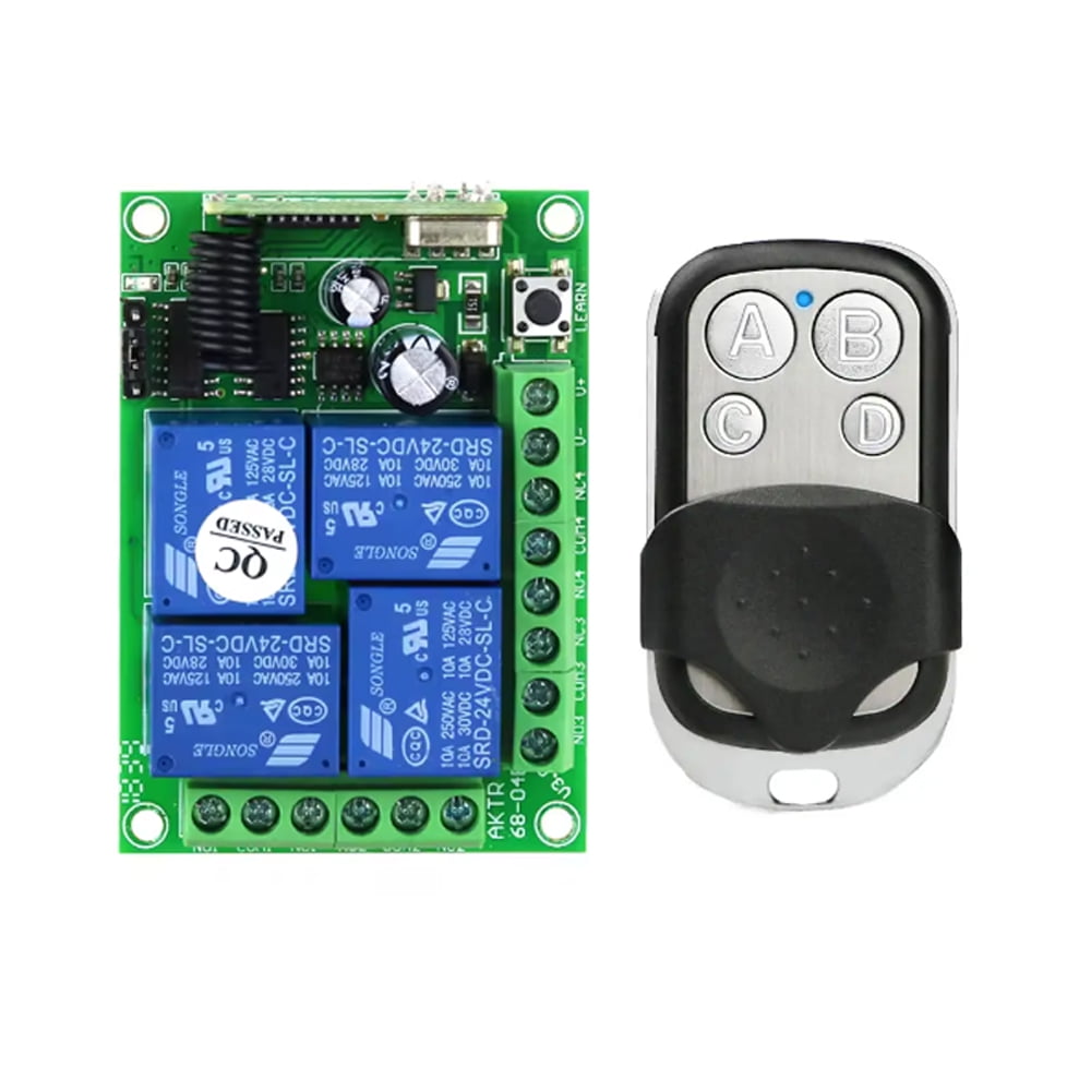DC12V 4 Channels 4 Buttons Universal Wireless Switch Relay Receiver RF ...