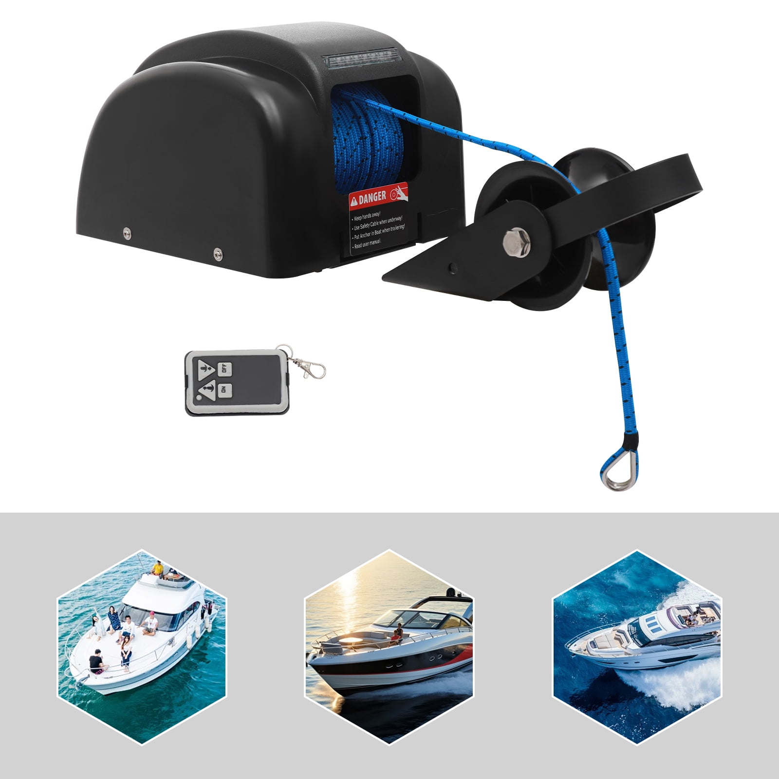 DC12V Motor Black Boat Marine Electric Anchor Winch, Boat Winch ...