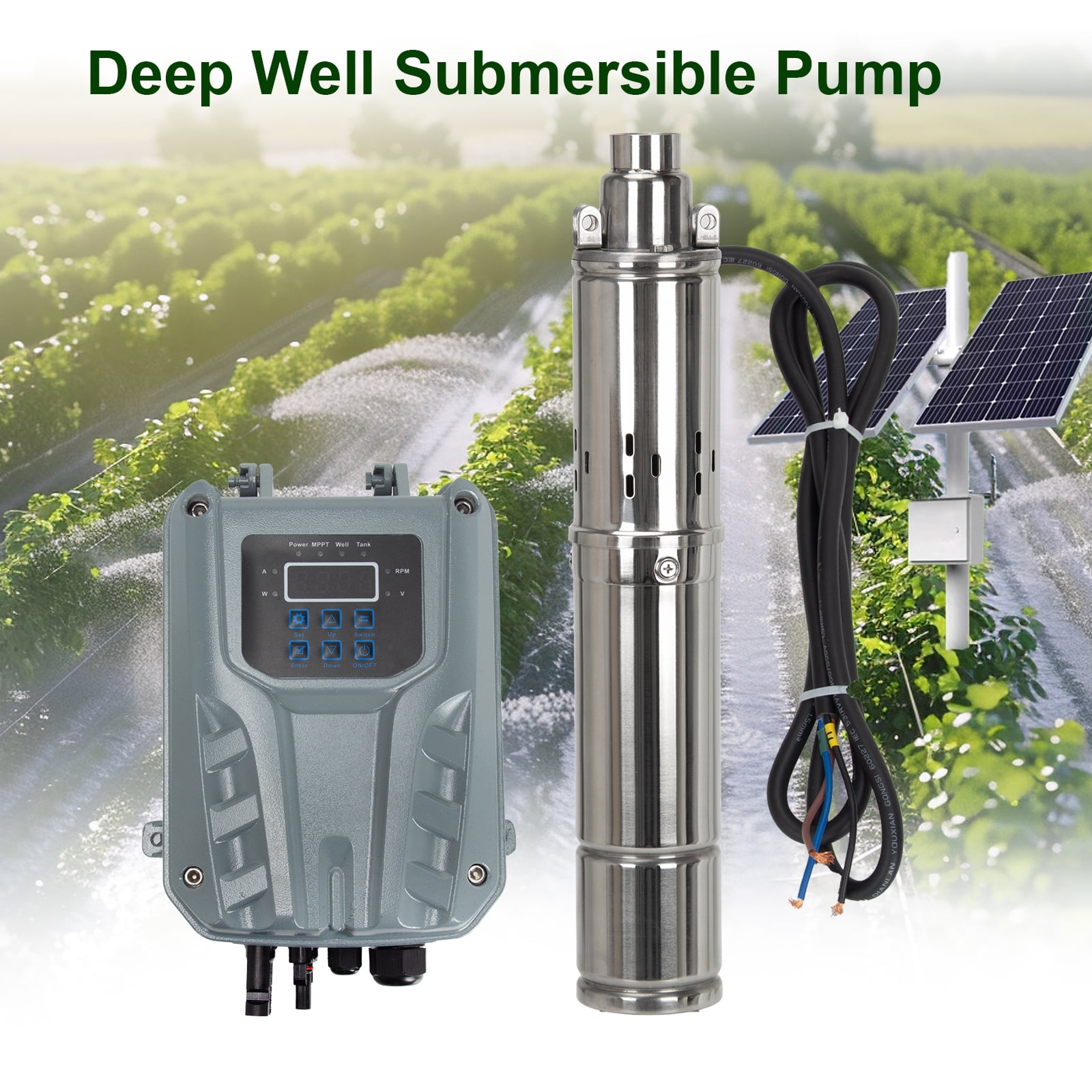 DC24V 3" Solar Pump Submersible Pump Bore Deep Well Water Pump + MPPT Controller - Walmart.com