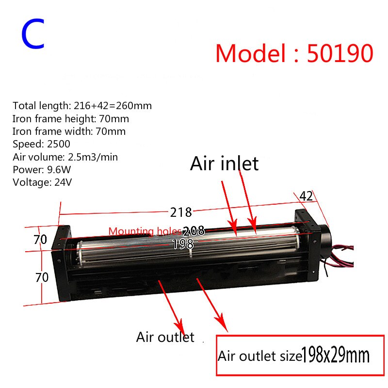 DC24V cross flow fan 50 impeller diameter high air flow fan Low noise ...