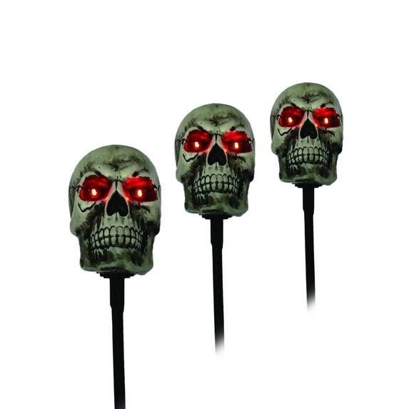 Skull Pathmarker Lights, 3 PC, Red LEDs, 17in, Battery Operated ...