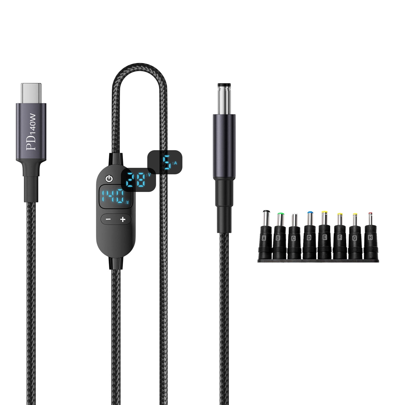 DC5.5x2.1mm to Type C Power Cord 5V/9V/12V Adjustable with Real-Time ...