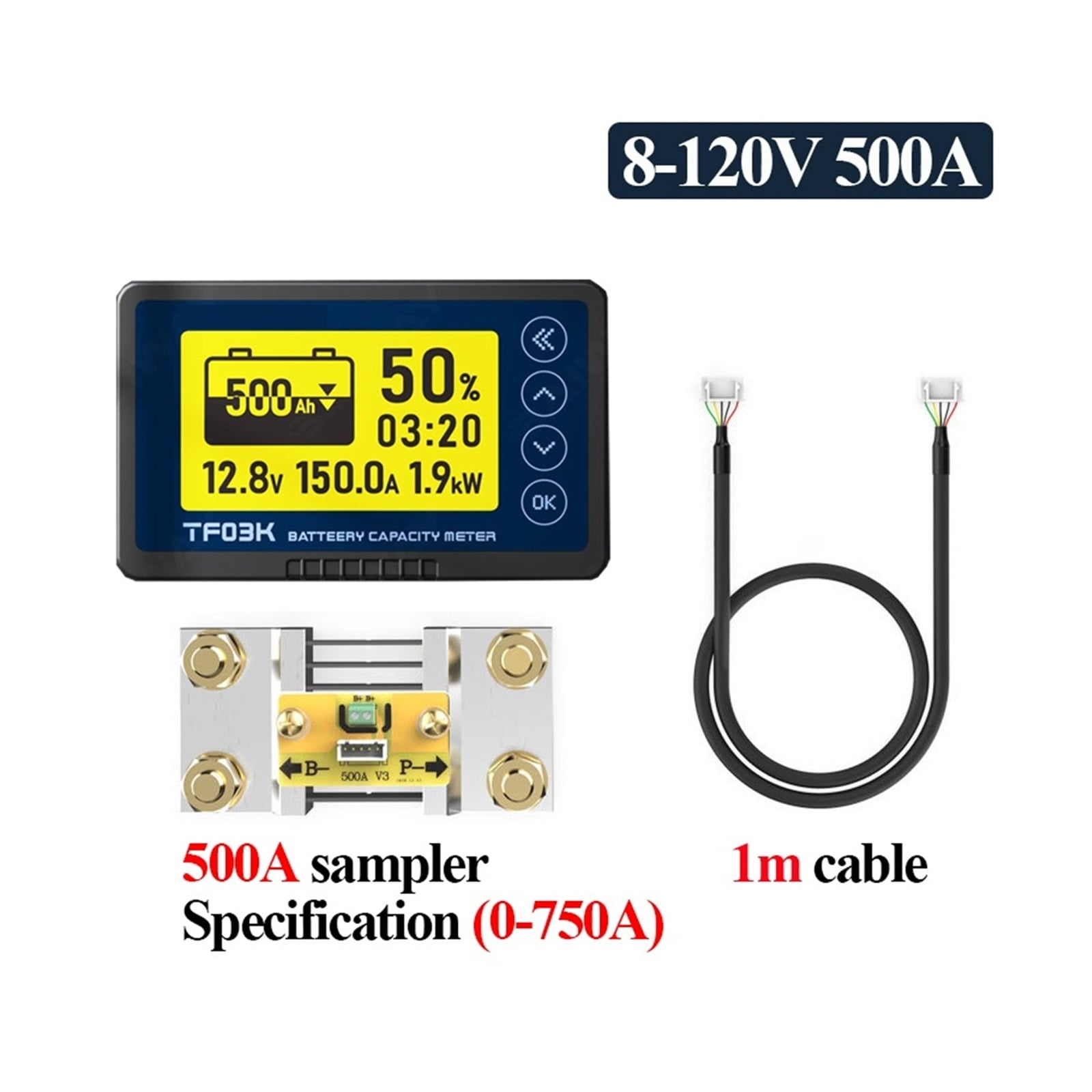 DC8-120V Coulomb Counter Meter Battery Capacity Indicator Current 50A ...