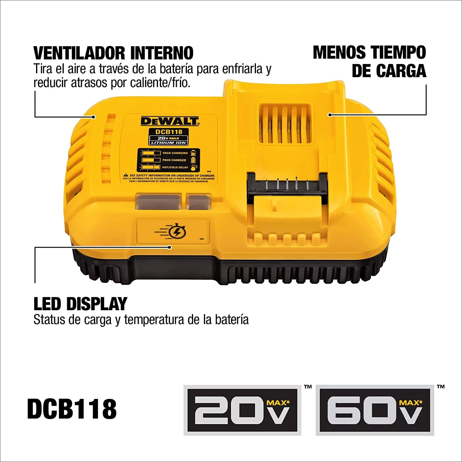 DCB118 Rapid Charger FLEXVOLT 18V 20V 60V MAX Charge Internal Fan ...