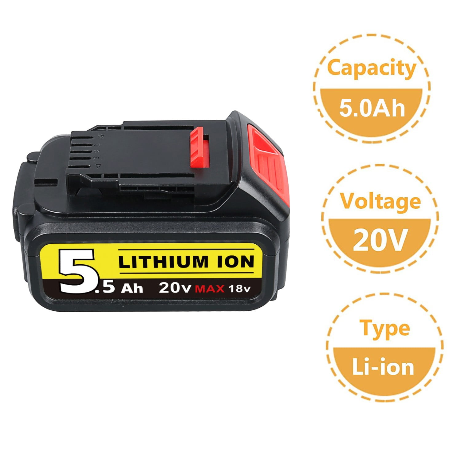 DCB205 5.5Ah Replacement for De.walt 20V Max Li-on Battery Compatible ...