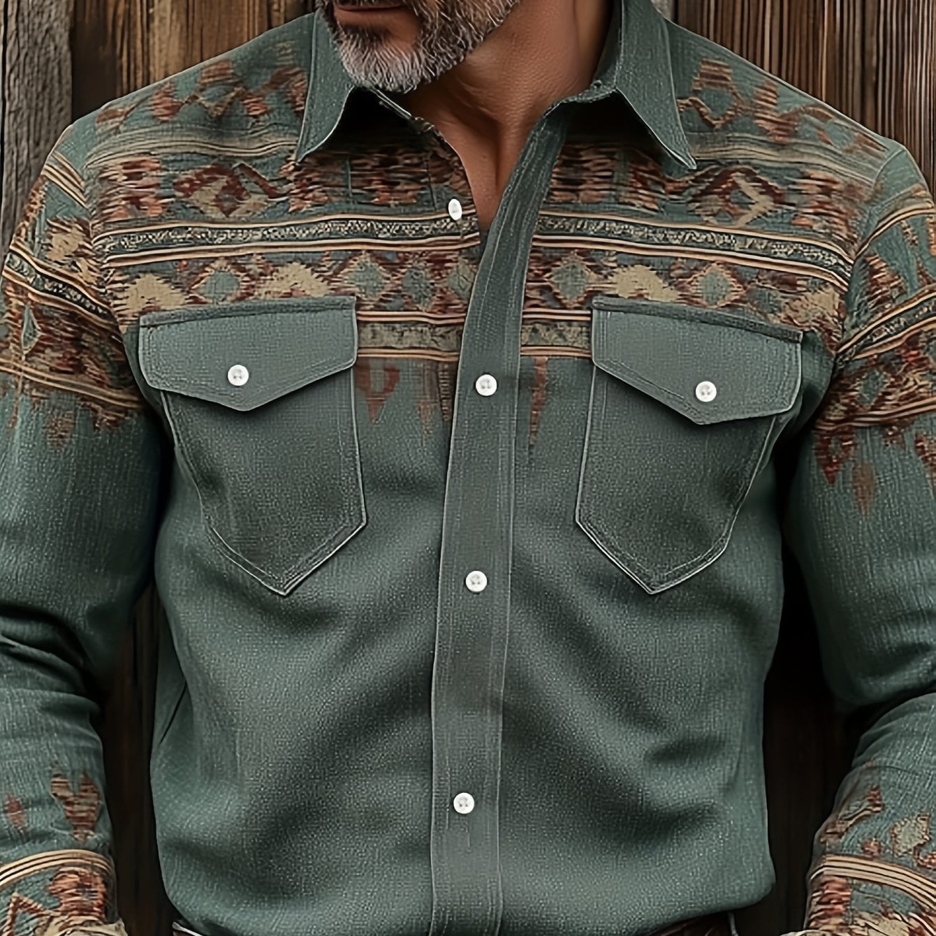 DCDany Western Cowboy Shirts For Men Retro Print Long Sleeve Shirt ...