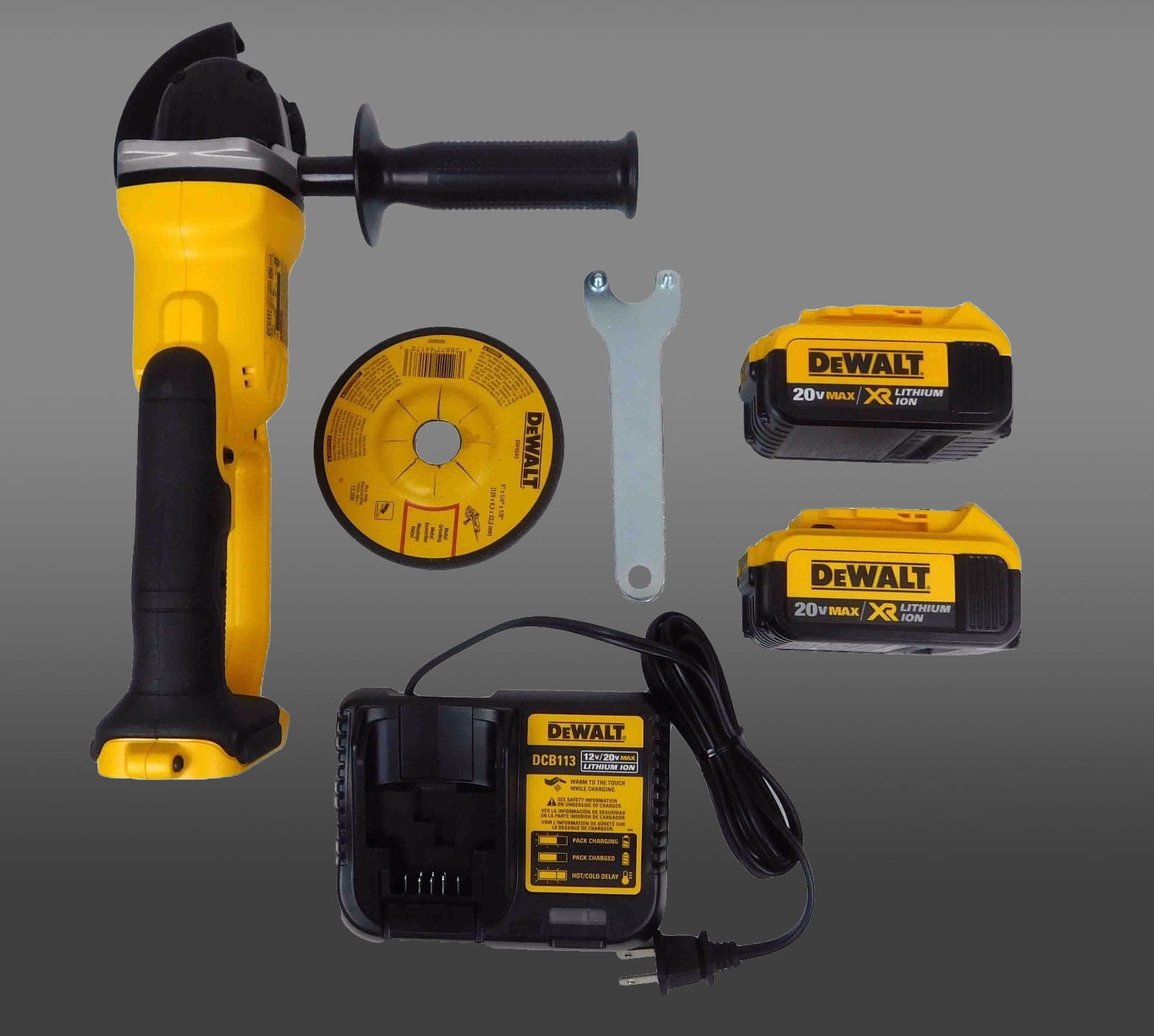 DEWALT DCG412 Cordless Hand Angle Grinder with 2x 4.0Ah Battery Powered Walmart
