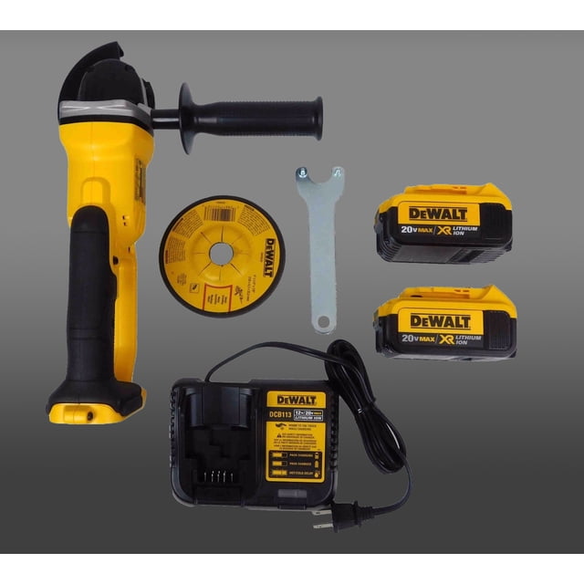 DEWALT DCG412 Cordless Hand Angle Grinder with 2x 4.0Ah Battery Powered ...